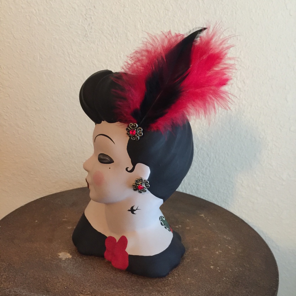 1920s Inspired Tattooed Flapper Head Vase by Erin
