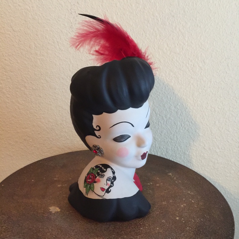 1920s Inspired Tattooed Flapper Head Vase by Erin